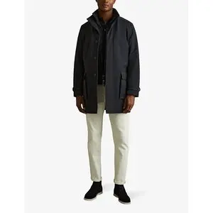 REISS Funnel-neck Hybrid Coat - Navy