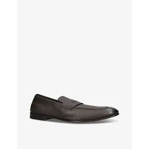 Zegna Leather Penny Loafers With Almond Toe - Dark Brown