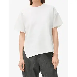 Loewe Anagram-embroidered Asymmetric-hem Cotton-blend Jersey T-shirt - White