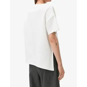 Loewe Anagram-embroidered Asymmetric-hem Cotton-blend Jersey T-shirt - White