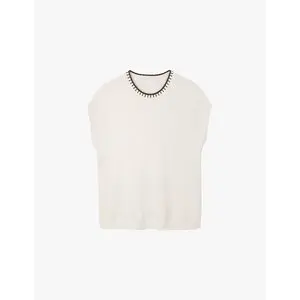 THE WHITE COMPANY Embroidered-stitch Sleeveless Knitted Top