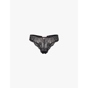 SAVAGE X FENTY Romantic Mid-rise Stretch Corded-lace Brazilian Thong - Caviar