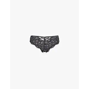 SAVAGE X FENTY Not Sorry Lace Cheeky Mid-rise Stretch-lace Briefs - Caviar