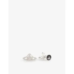 VIVIENNE WESTWOOD Mini Bas Relief Silver-tone Brass And Crystal Cufflinks - Platinum / Crystal