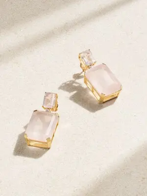 Mateo 14-karat Rose Quartz And Diamond Dangle Earrings - Gold