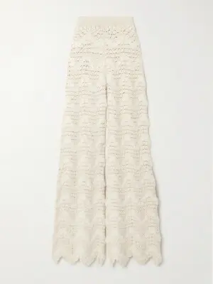 Escvdo Brisa Scalloped Crocheted Alpaca Wide-leg Pants - Neutrals