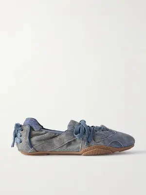 Acne Studios Bilaria Paneled Logo-print Denim Ballet Flats - Blue