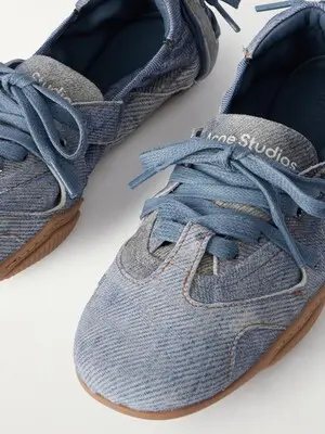 Acne Studios Bilaria Paneled Logo-print Denim Ballet Flats - Blue