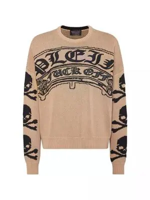 Philipp Plein Logo-embroidered Crew-neck Sweater - Neutrals