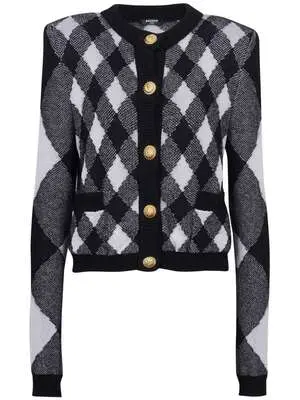 Balmain Gingham Cardigan - Black
