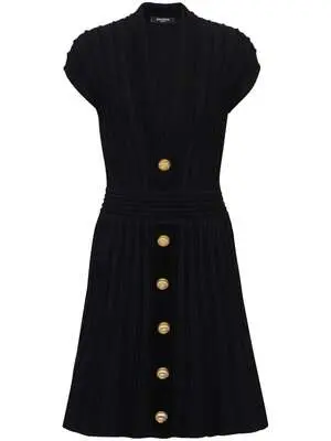 Balmain Buttoned Velvet Mini Dress - Black