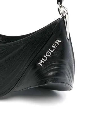 MUGLER Debossed Shoulder Bag - Black