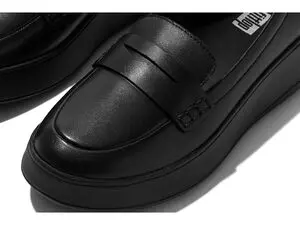Fitflop F-mode Leather Flatform Penny Loafers - Black