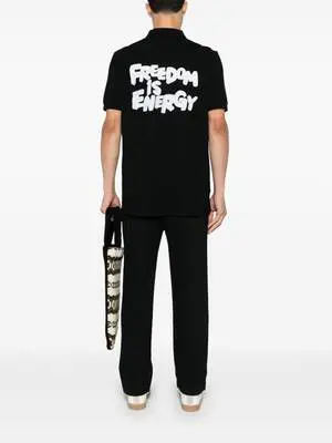 Comme Des Garçons X Fred Perry Slogan-print Polo Shirt - Black