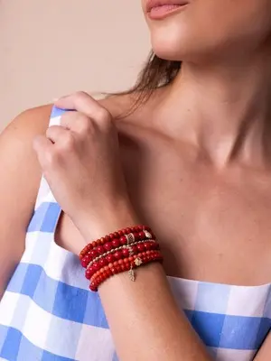 SYDNEY EVAN Sydney Evan 14kt Yellow Gold, Bamboo Coral And Diamond Bracelet
