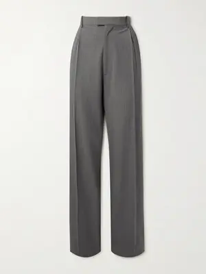 Bottega Veneta Pleated Wool-blend Straight-leg Trousers - Gray