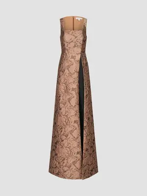 KAY UNGER Emerson Jacquard Walk-through Jumpsuit - Fall Gold