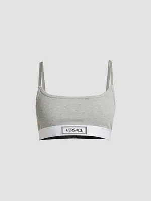 Versace Cotton Rib Logo Bralette - Grey Melanges