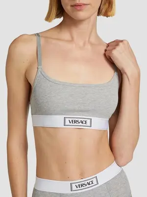 Versace Cotton Rib Logo Bralette