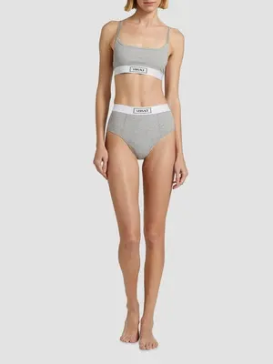 Versace Cotton Rib Logo Bralette