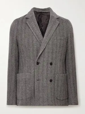 Officine Générale Leon Double-breasted Herringbone Cashmere Blazer - Brown