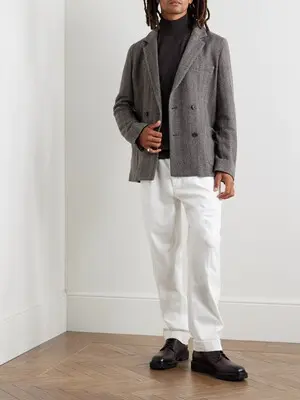 Officine Générale Leon Double-breasted Herringbone Cashmere Blazer - Brown