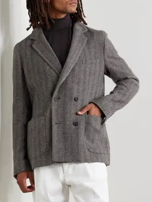 Officine Générale Leon Double-breasted Herringbone Cashmere Blazer - Brown