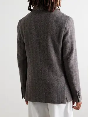 Officine Générale Leon Double-breasted Herringbone Cashmere Blazer - Brown