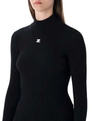 COURREGES Ribbed Mock Neck Sweater - Black