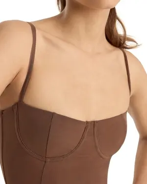 Good American Corset Demi Mesh Bodysuit - Saddlewood