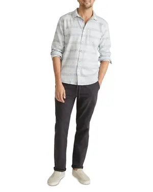 Marine Layer Cotton Stretch Stripe Regular Fit Button Down Selvage Shirt - Blue Baja