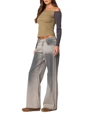 EDIKTED Contrast Off Shoulder Top - Olive