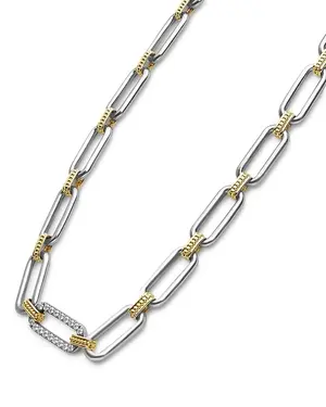 Lagos 18k Yellow Gold & Sterling Silver Diamond Link Necklace