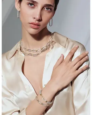 Lagos 18k Yellow Gold & Sterling Silver Diamond Link Necklace
