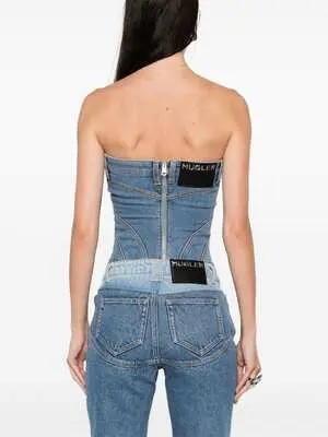 MUGLER Spiral Denim Bustier