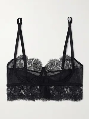 Dolce & Gabbana Chantilly Lace-trimmed Tulle Underwired Bralette - Black