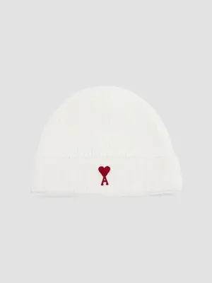 AMI Paris Adc Logo Wool Beanie - Off White Red