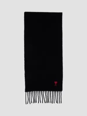 AMI Paris Ami De Coeur Wool Fringe Scarf Black