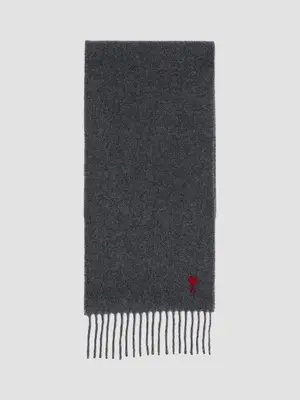 AMI Paris De Coeur Wool Fringe Scarf - Dark Grey