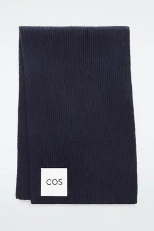 Cos Ribbed Wool And Cashmere Scarf - Navy