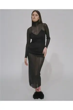 Rosetta Getty Sheer Plisse Maxi Skirt - Black