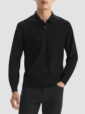 Theory Goris Lightweight Knit Polo Sweater - Black
