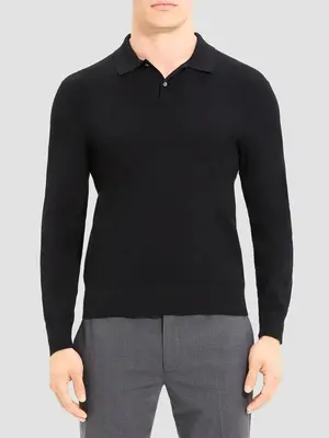 Theory Goris Lightweight Knit Polo Sweater - Black