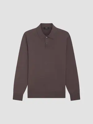 Theory Goris Lightweight Knit Polo Sweater - Classic Brown