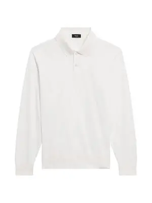 Theory Goris Lightweight Knit Polo Sweater White