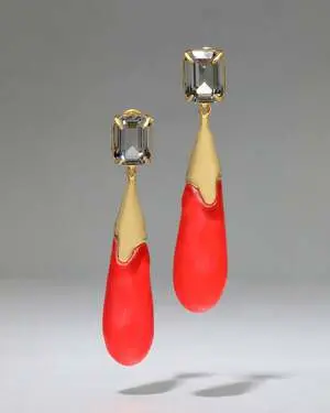 Alexis Bittar Bonbon Crystal Large Teardrop Earrings Lipstick Red