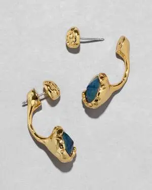 Alexis Bittar Brut Front Back Earrings - Blue Moss Agate