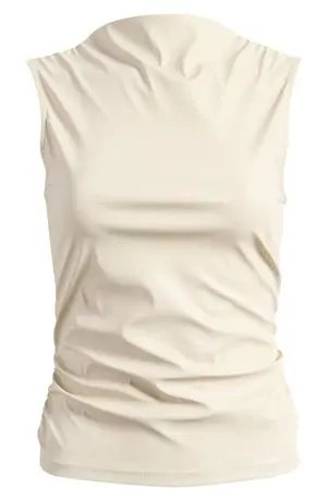Topshop Sleeveless Faux Leather Funnel Neck Top - Cream