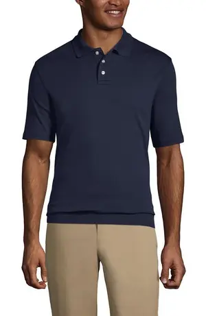 LANDS' END School Uniform Short Sleeve Banded Bottom Polo Shirt - Classic Navy