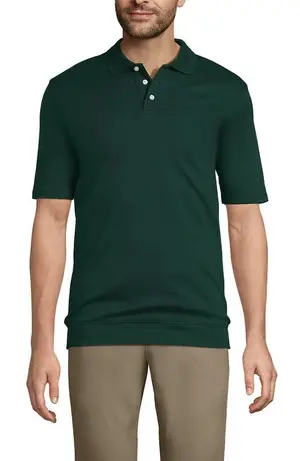 LANDS' END School Uniform Short Sleeve Banded Bottom Polo Shirt - Evergreen